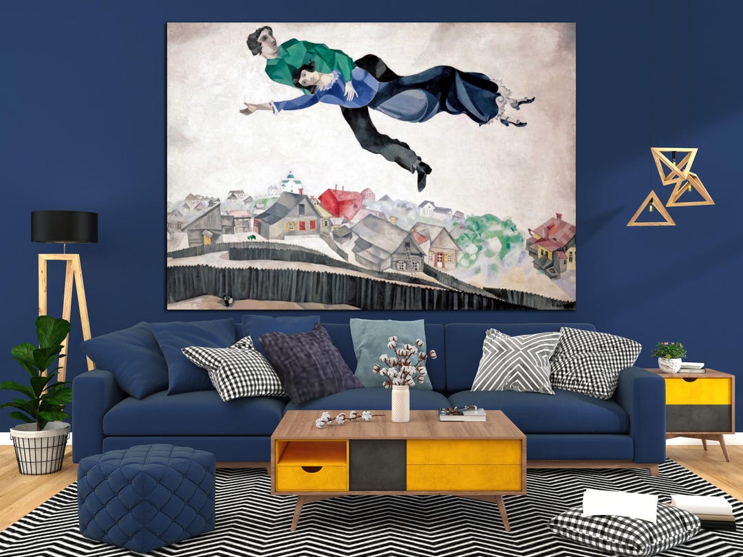 Marc Chagalls Over the city Vintage Gemälde auf Leinwand Helle Bunte Wohnzimmer Wand Dekor ...
