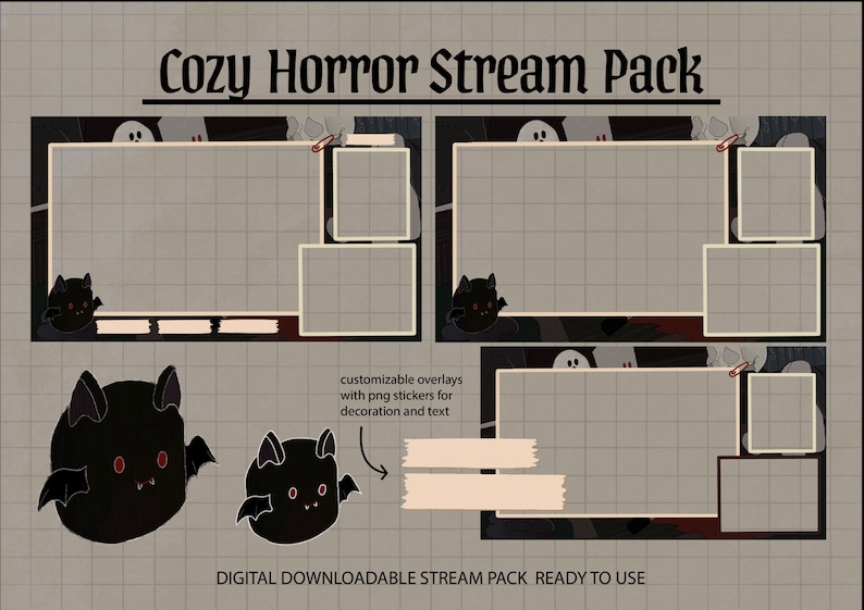 Cozyhorror Animated Stream Overlay Pack / VTUBER Stream Overlay Package ...
