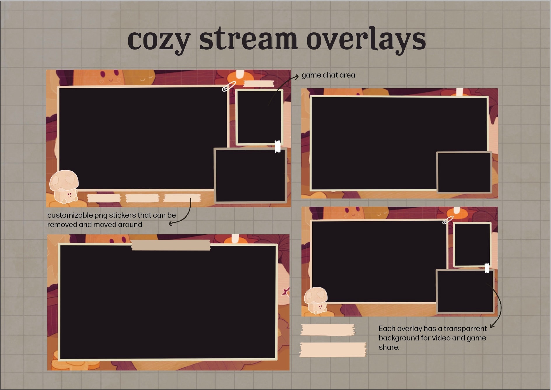 Cozy Animated Stream Overlay Pack / VTUBER Stream Overlay Package ...