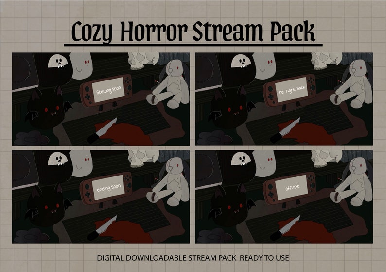 Cozyhorror Animated Stream Overlay Pack / VTUBER Stream Overlay Package ...