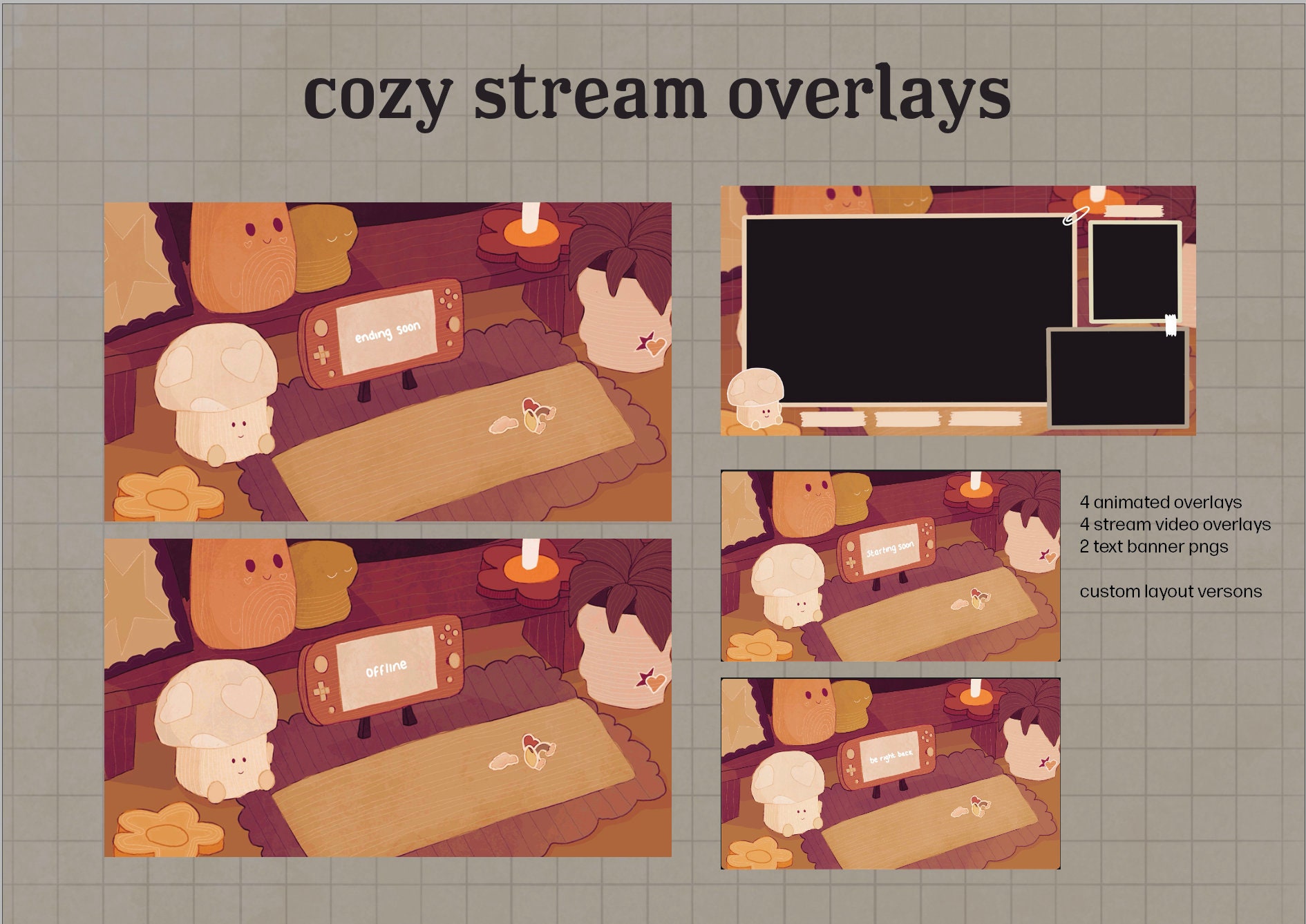 Cozy Animated Stream Overlay Pack / VTUBER Stream Overlay Package ...