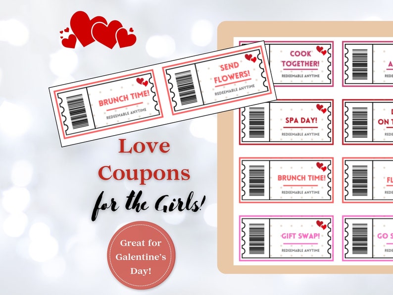 Printable Love Coupons for Galentine's/valentine's Day, Gift for Her, Happy Love Day, Instant ...