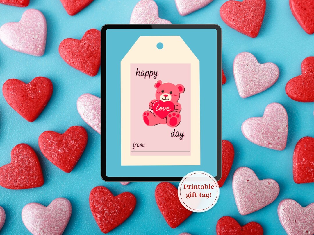 Printable Teddy Valentine's Day Gift Tags, Gift Tags for Valentine's ...
