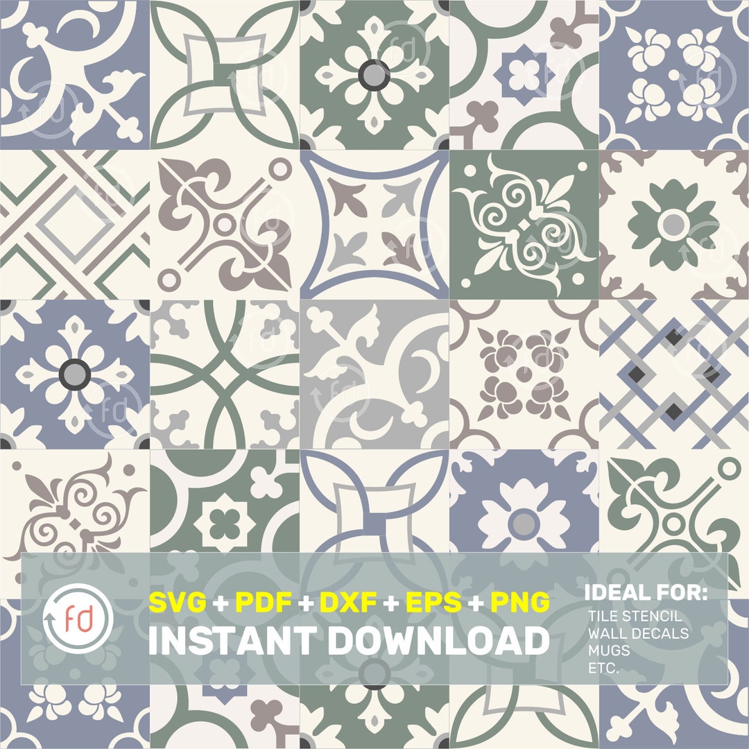 Patchwork. Digital Tile Stencil: Azulejos, Maioliche, Marroccan. Printable Tile. Editable Vector ...