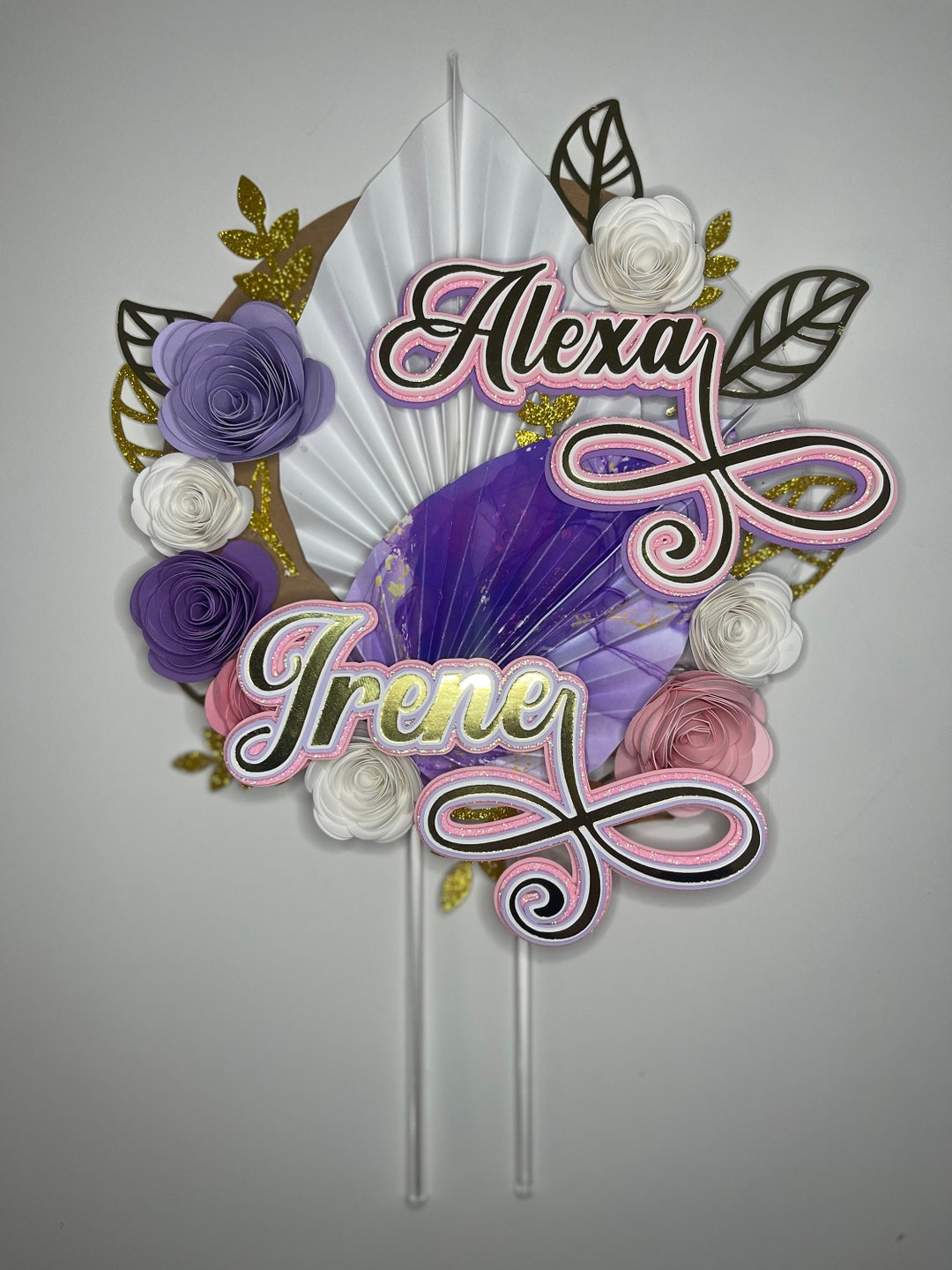 Fancy Topper Mom 3D Flowers Cake Topper Gold and Pink Cake Topper ...