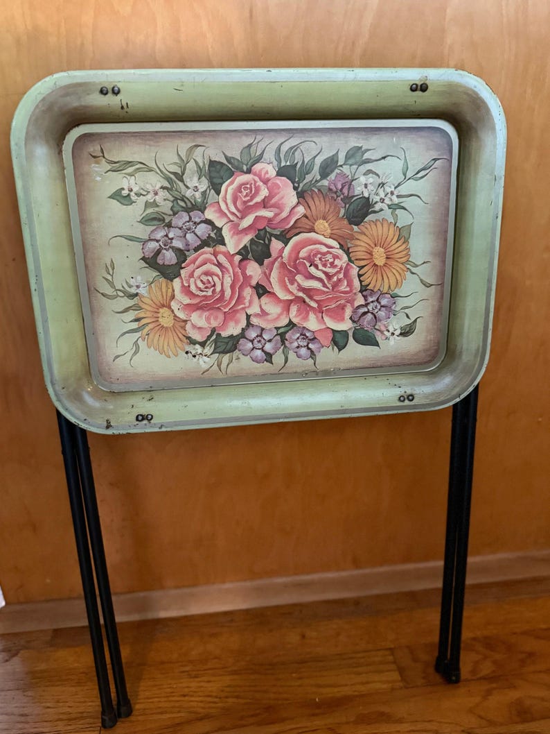 Vintage Cal-dak Folding Metal TV Trays Set of 4 Floral Design - Etsy