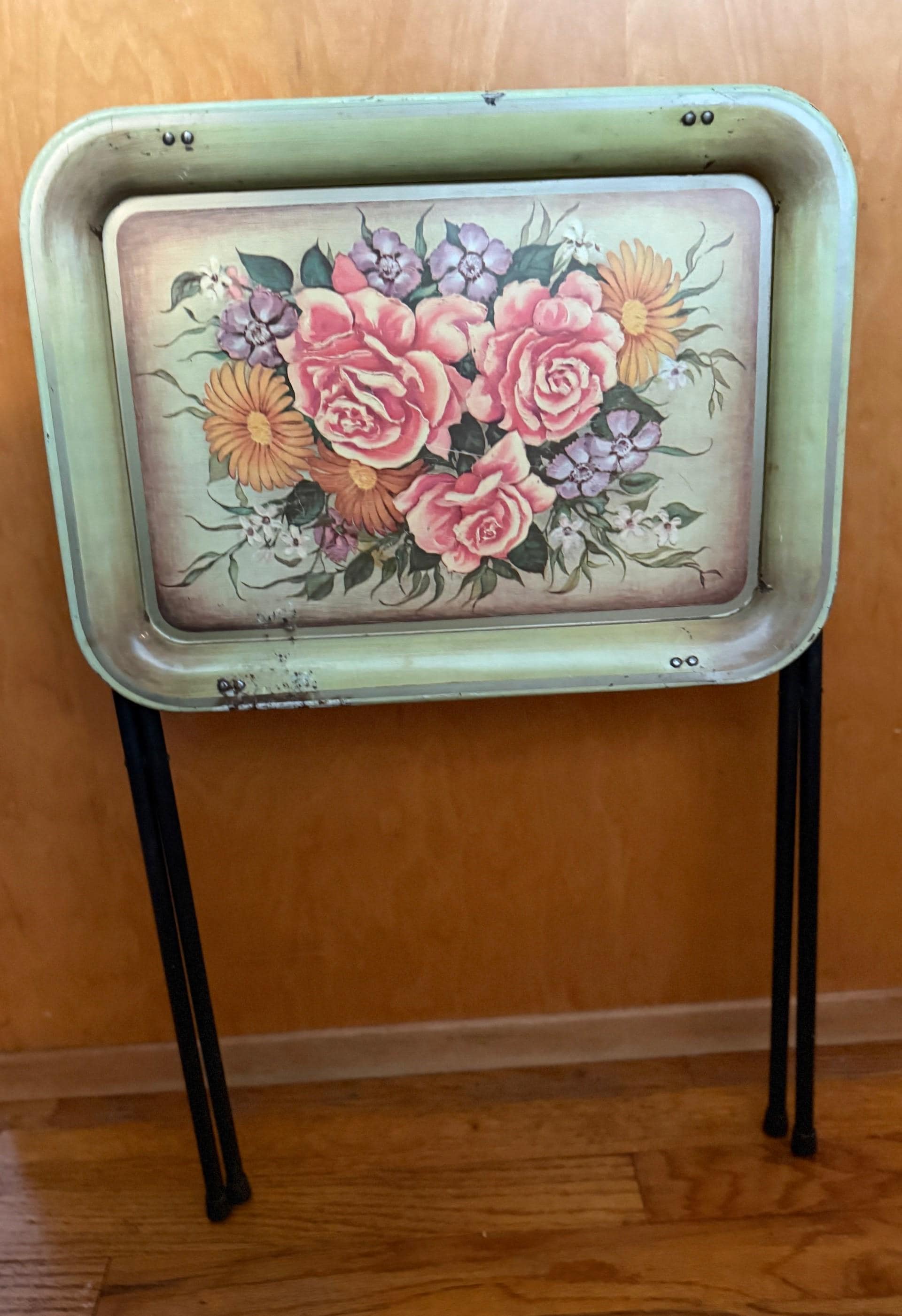Vintage Cal-dak Folding Metal TV Trays Set of 4 Floral Design - Etsy