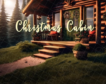 Christmas Cabin Digital Backdrop, Mountain Cabin Christmas Digital ...