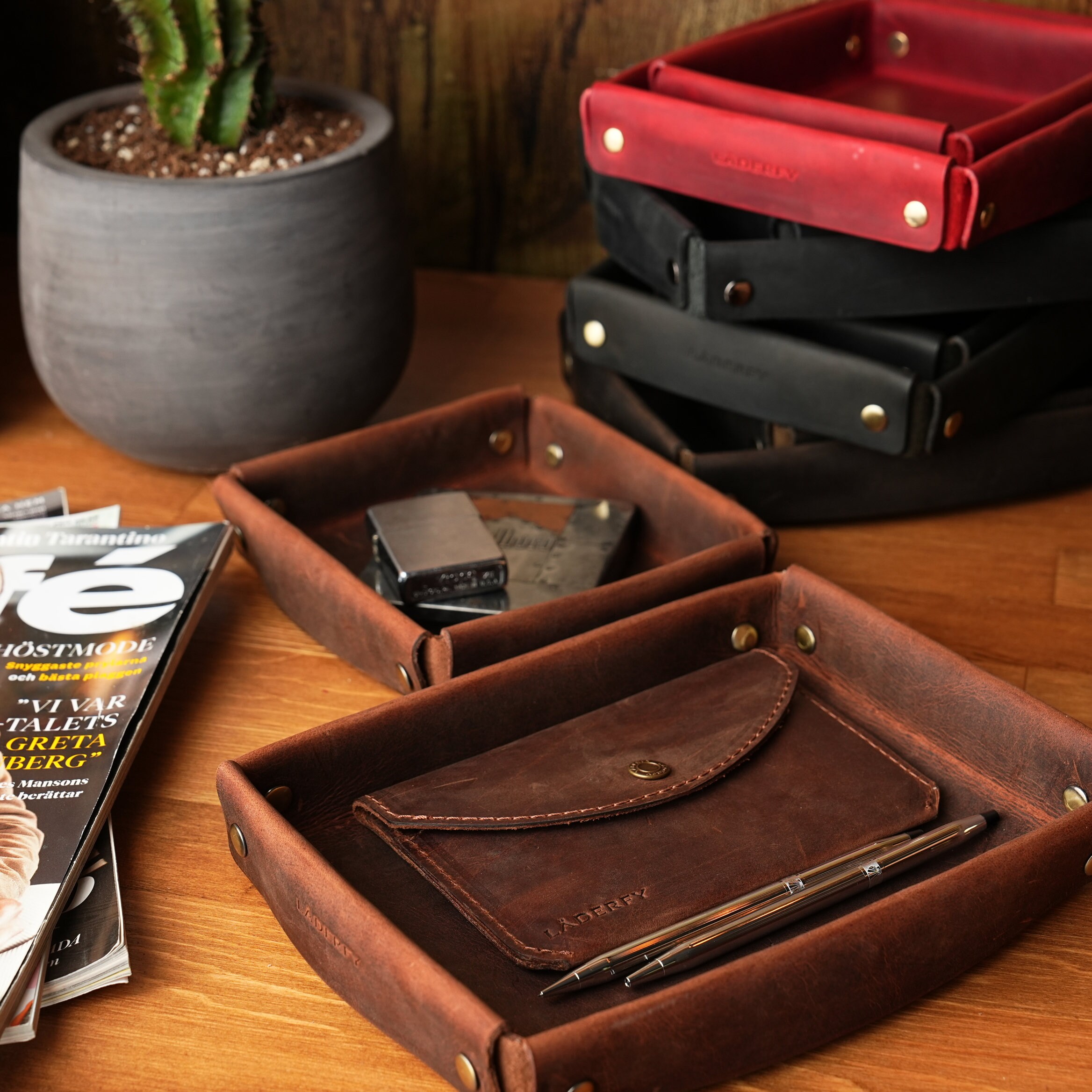 Dual Leather Desk Organizer Personalized Office Desk Organizer - Etsy