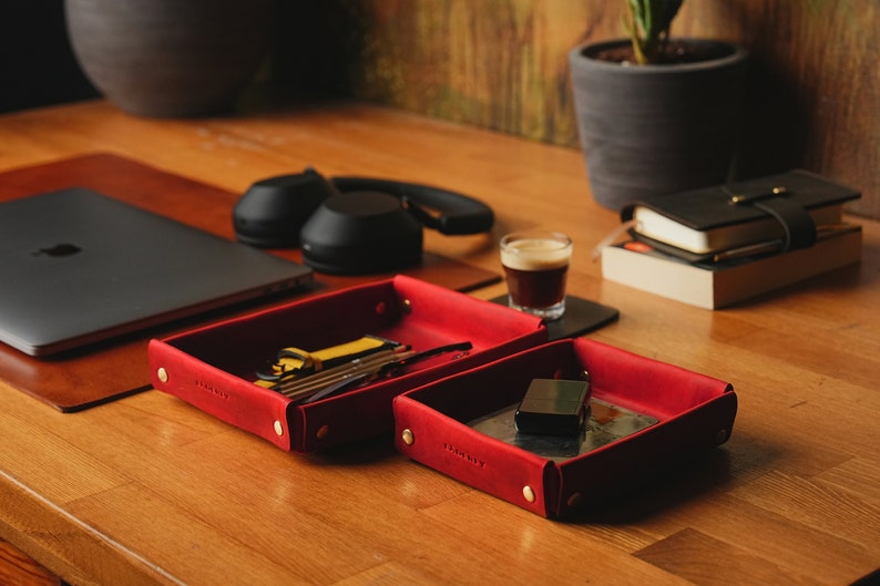 Dual Leather Desk Organizer Personalized Office Desk Organizer - Etsy