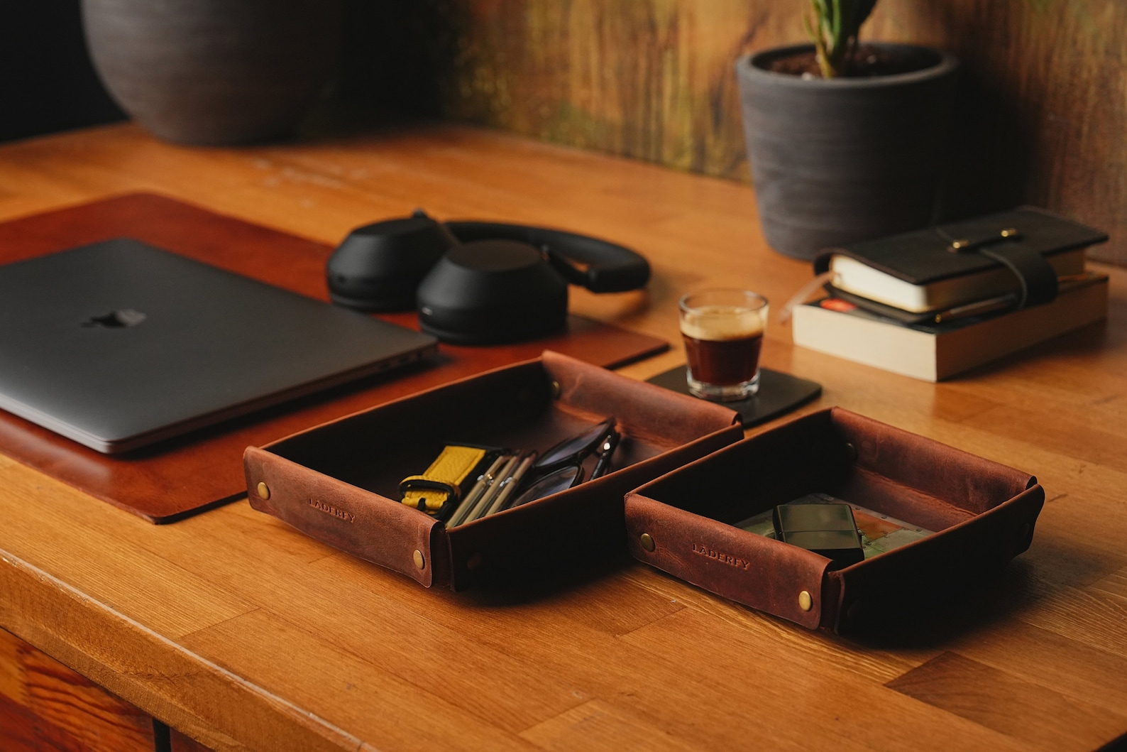 Dual Leather Desk Organizer Personalized Office Desk Organizer - Etsy