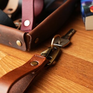 Genuine Leather Keychain With Tactical HK Clip Car Key FOB EDC Keychain ...