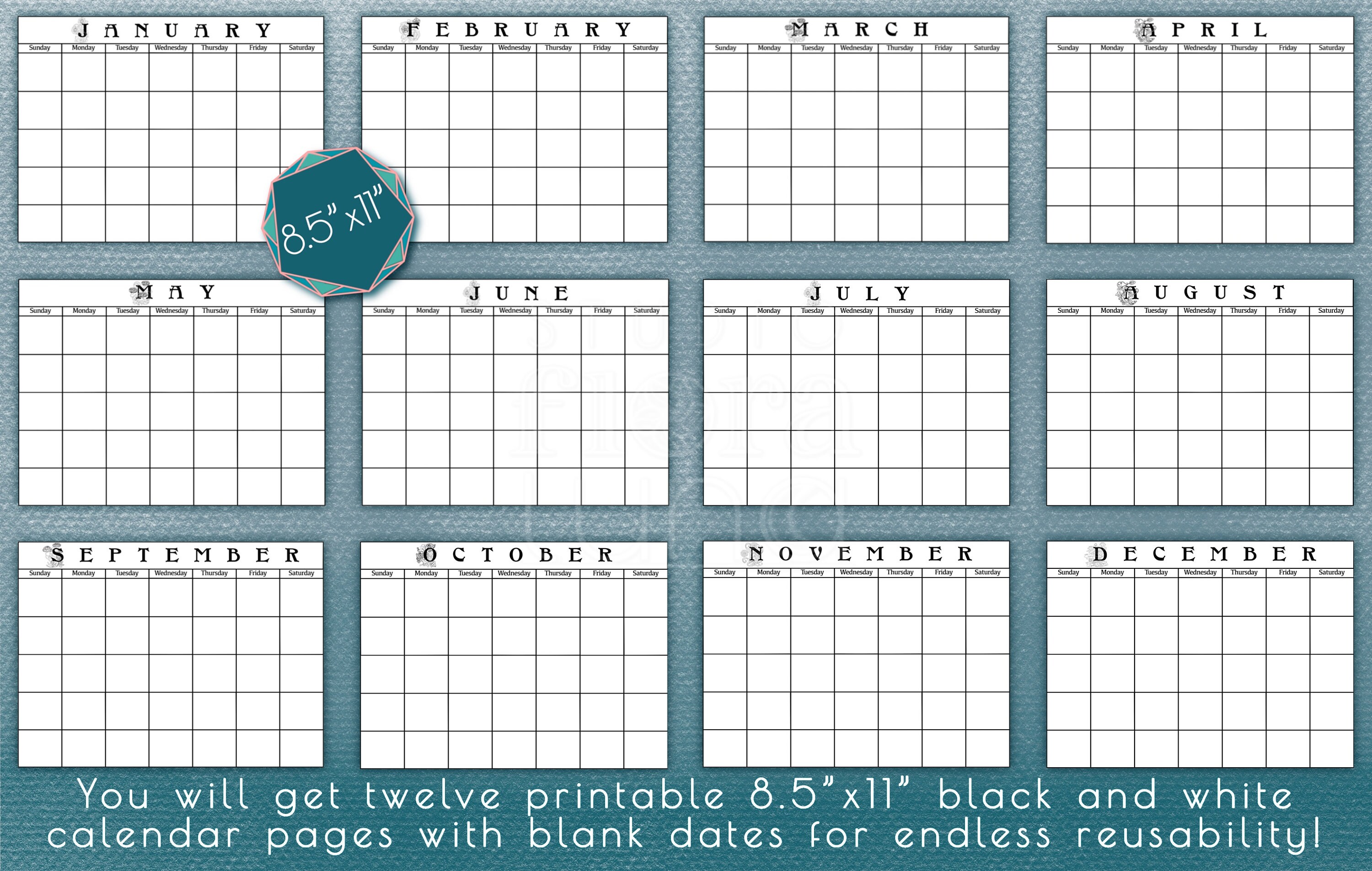 Printable Calendar Monthly, Fillable Calendar, Floral Letters, Blank ...