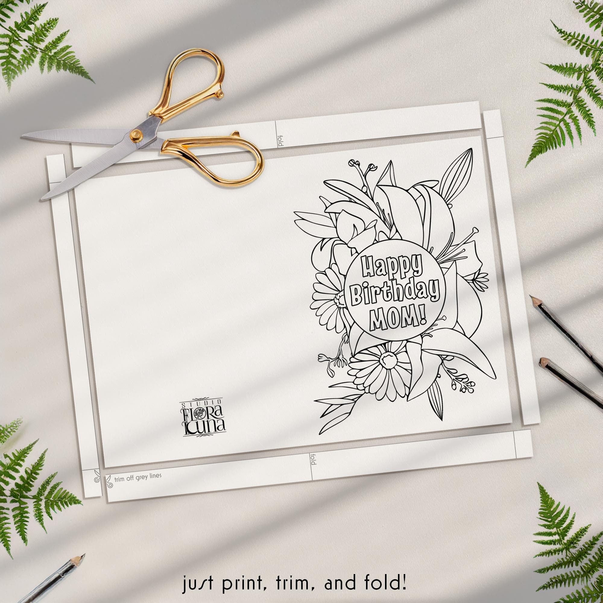 Mom Birthday Printable Coloring Card DIY Floral Coloring Page Preschool ...