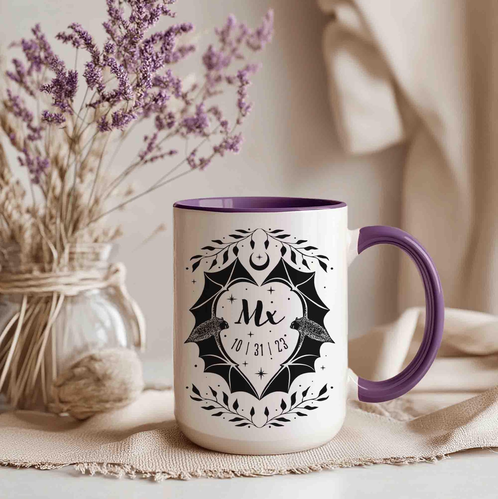 Custom Mr and Mrs and Mx Mug, Gothic Couples Coffee Cup, Bat Lover ...