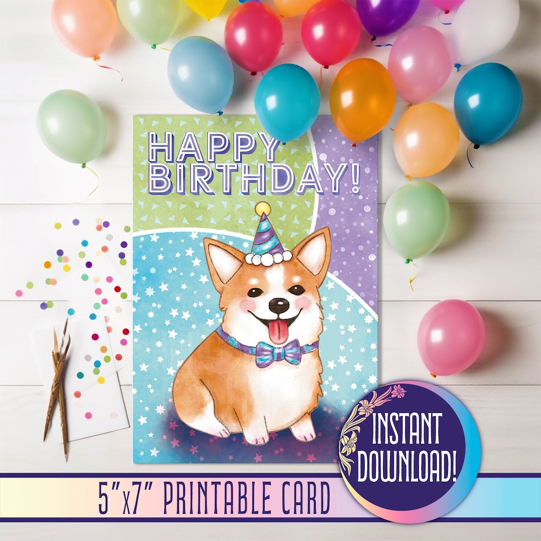 Corgi Birthday Card Printable Bday Card Corgi Lover Gift for - Etsy