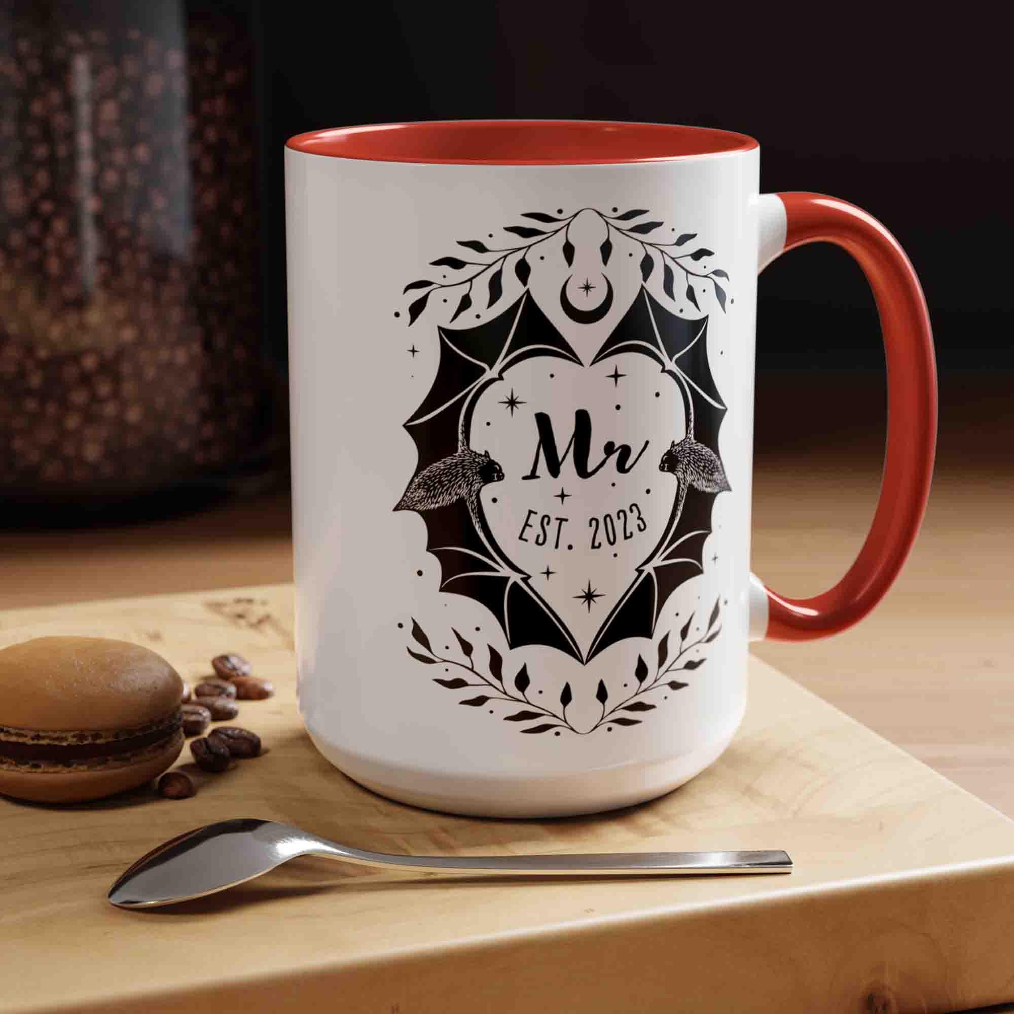 Custom Mr and Mrs and Mx Mug, Gothic Couples Coffee Cup, Bat Lover ...