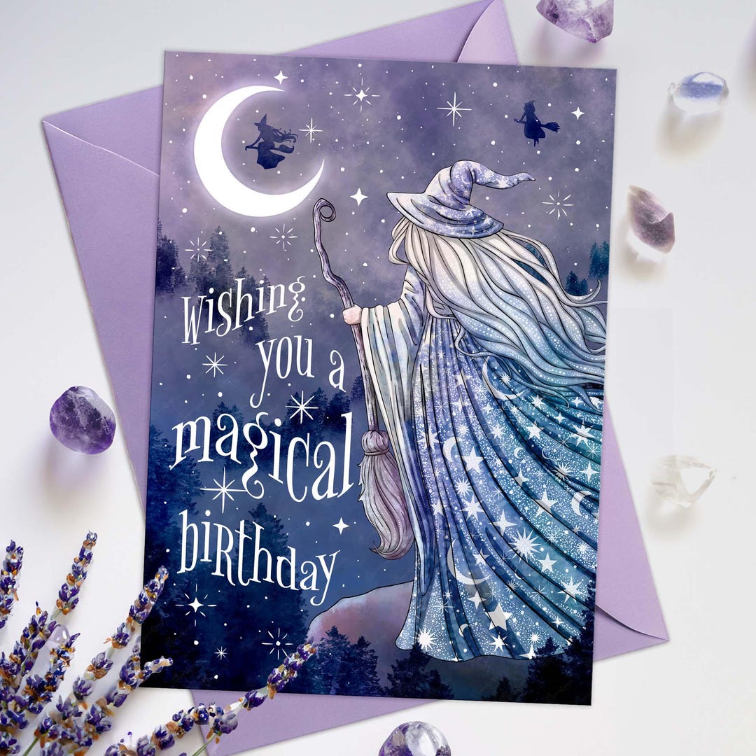 Witchy Birthday Card Printable Magical October Celebration Gift for ...