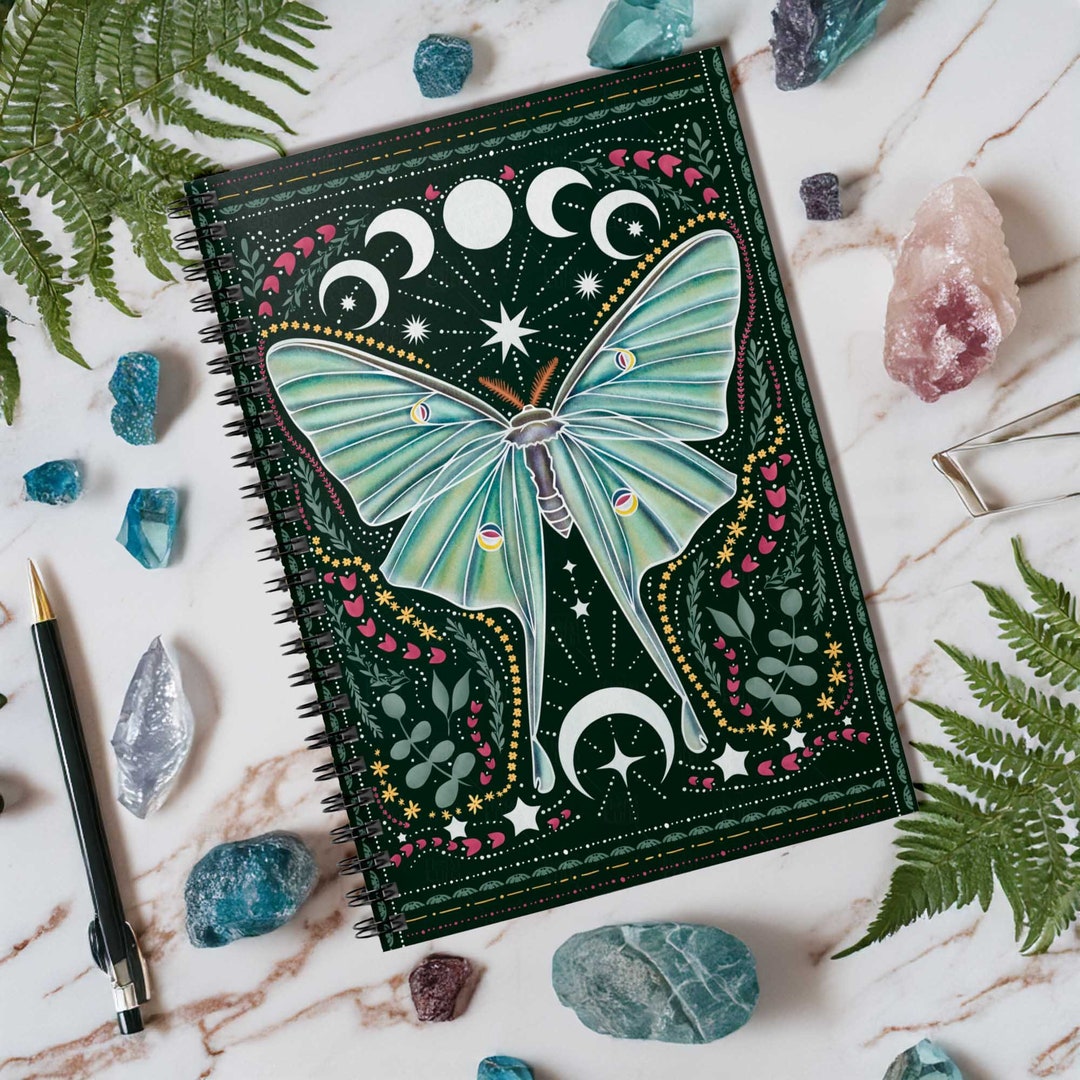 Luna Moth Lined Spiral Notebook Cottagecore Daily Journal Goblincore ...