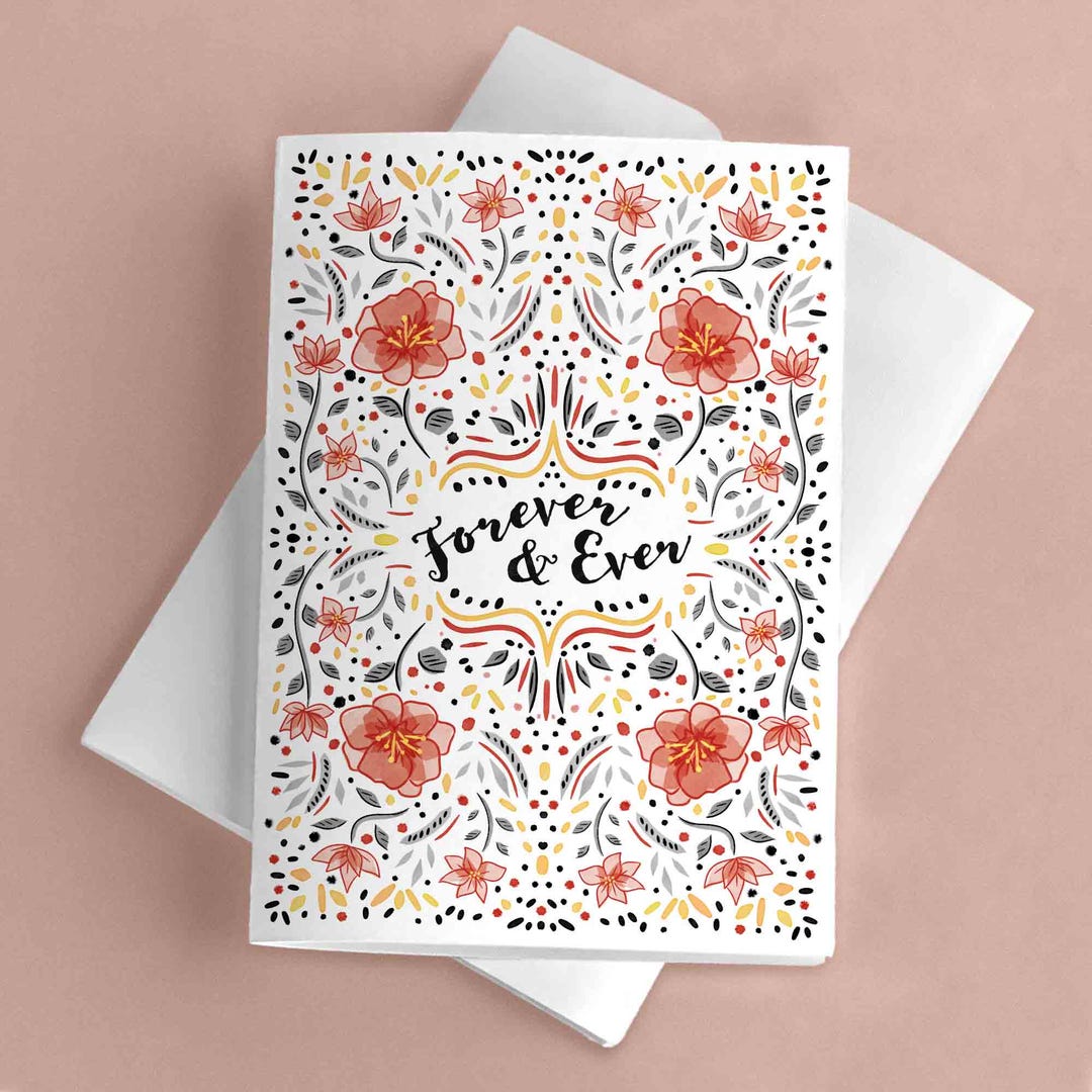 Forever & Ever Love Card PDF, Folk Art Floral Botanical Anniversary or ...