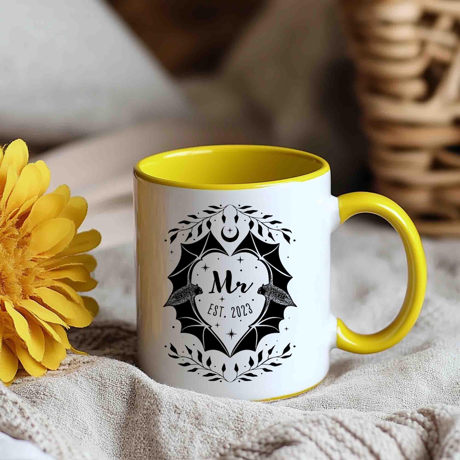 Custom Mr and Mrs and Mx Mug, Gothic Couples Coffee Cup, Bat Lover ...