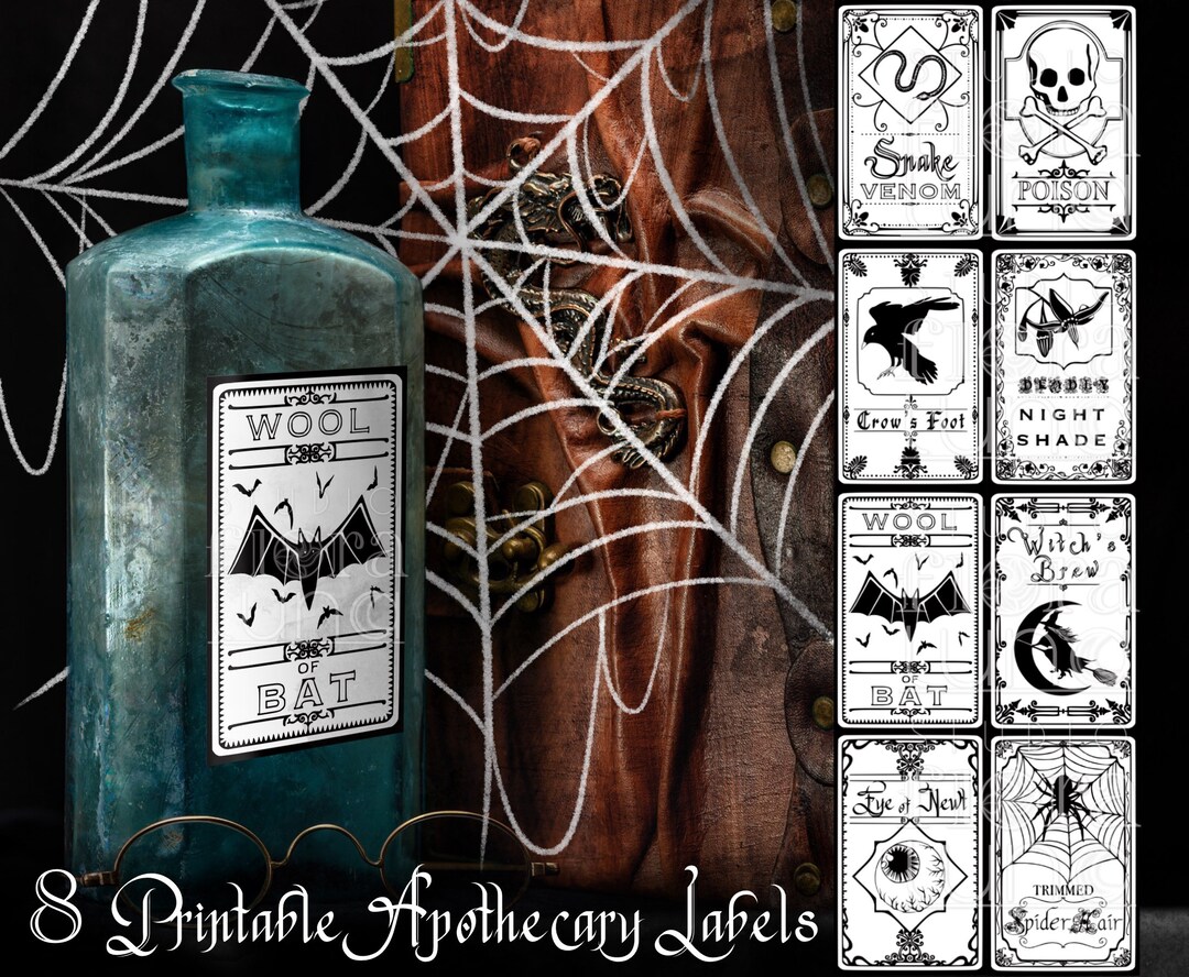 Printable Apothecary Labels, Black and White Stickers Halloween, Potion ...