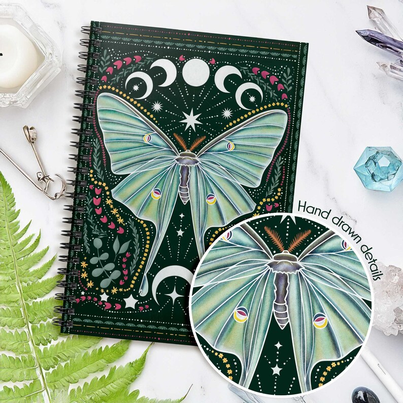 Luna Moth Lined Spiral Notebook Cottagecore Daily Journal Goblincore ...