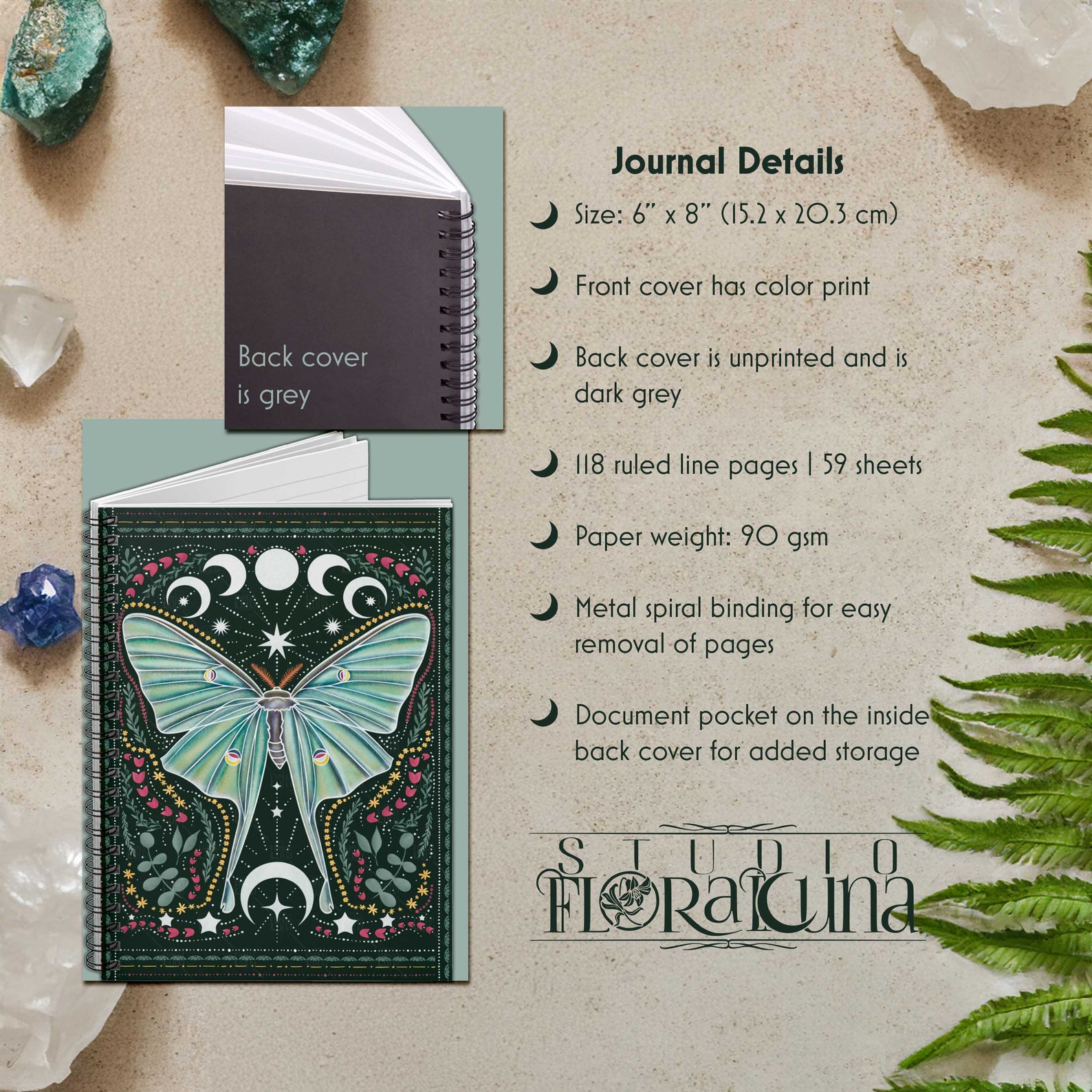 Luna Moth Lined Spiral Notebook Cottagecore Daily Journal Goblincore ...