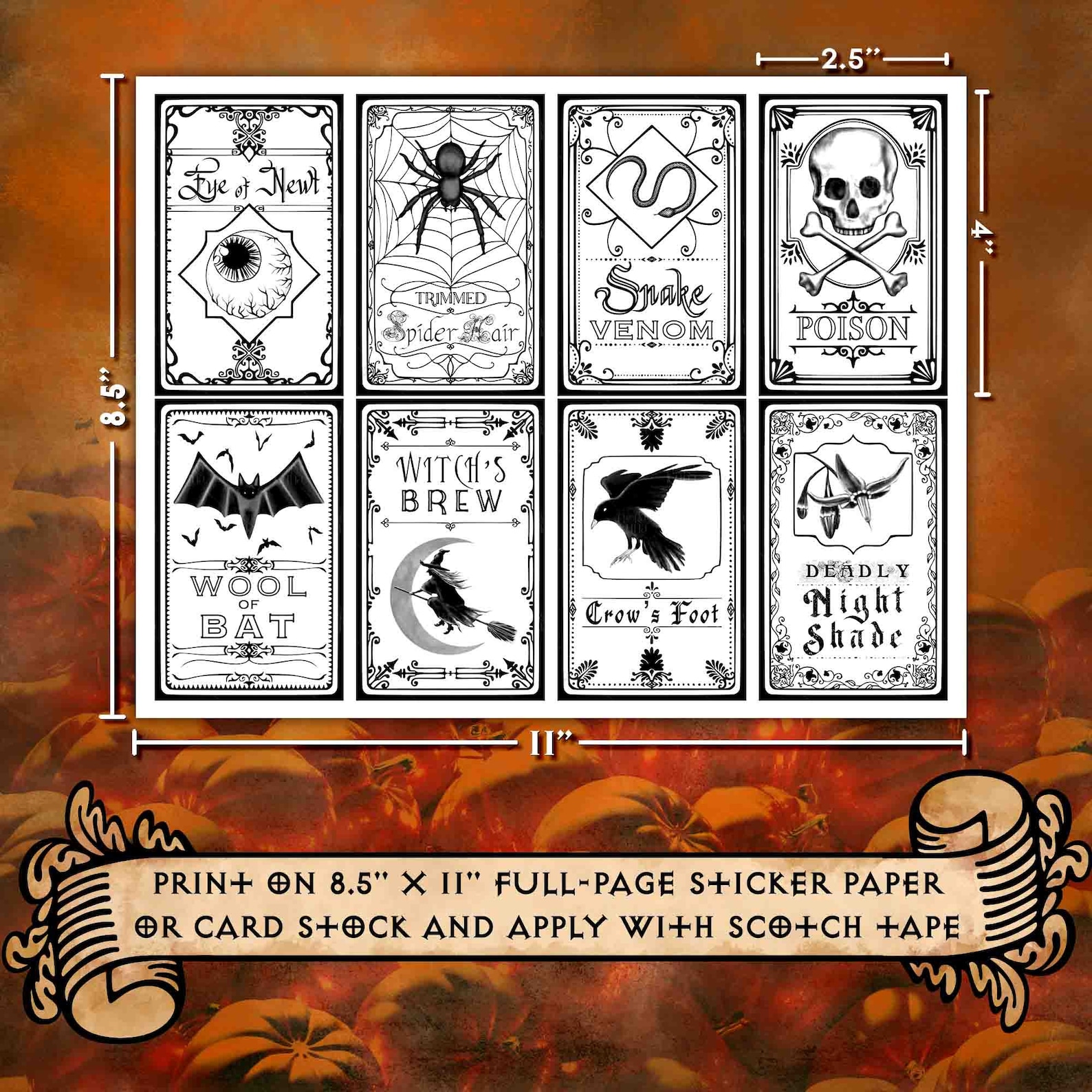 Halloween Apothecary Label Printable Potion Bottle Black and White Ink ...