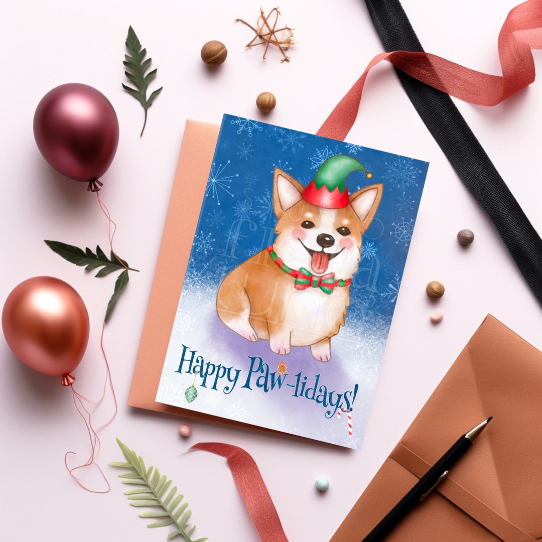 Corgi Holiday Card Corgi Christmas Card Printable Christmas - Etsy