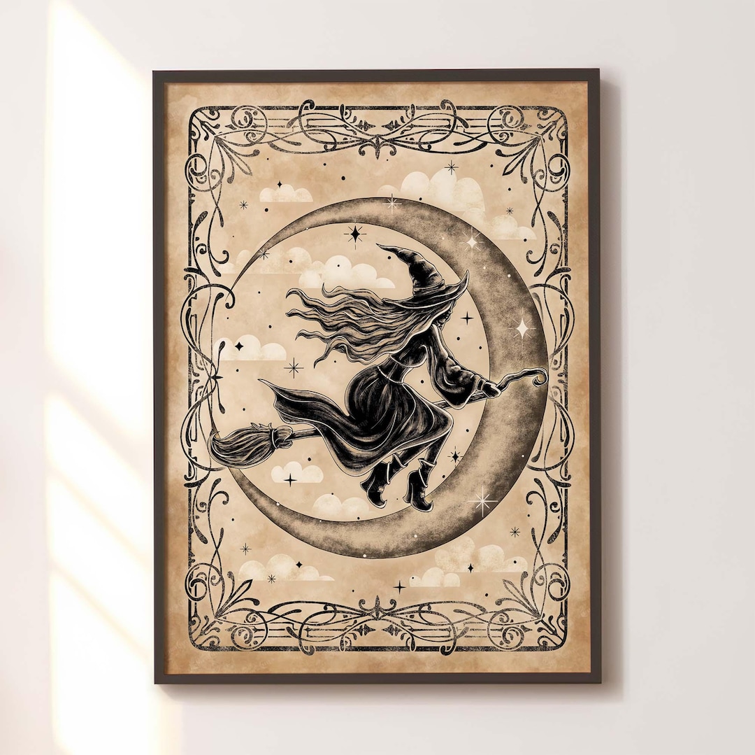 Printable Witch Poster Vintage Halloween Wall Art Antique Witchy Decor ...