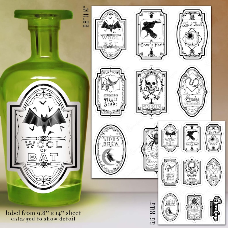 Apothecary Labels Set of 8 Vinyl Sticker Sheet Witch Potion Bottle ...
