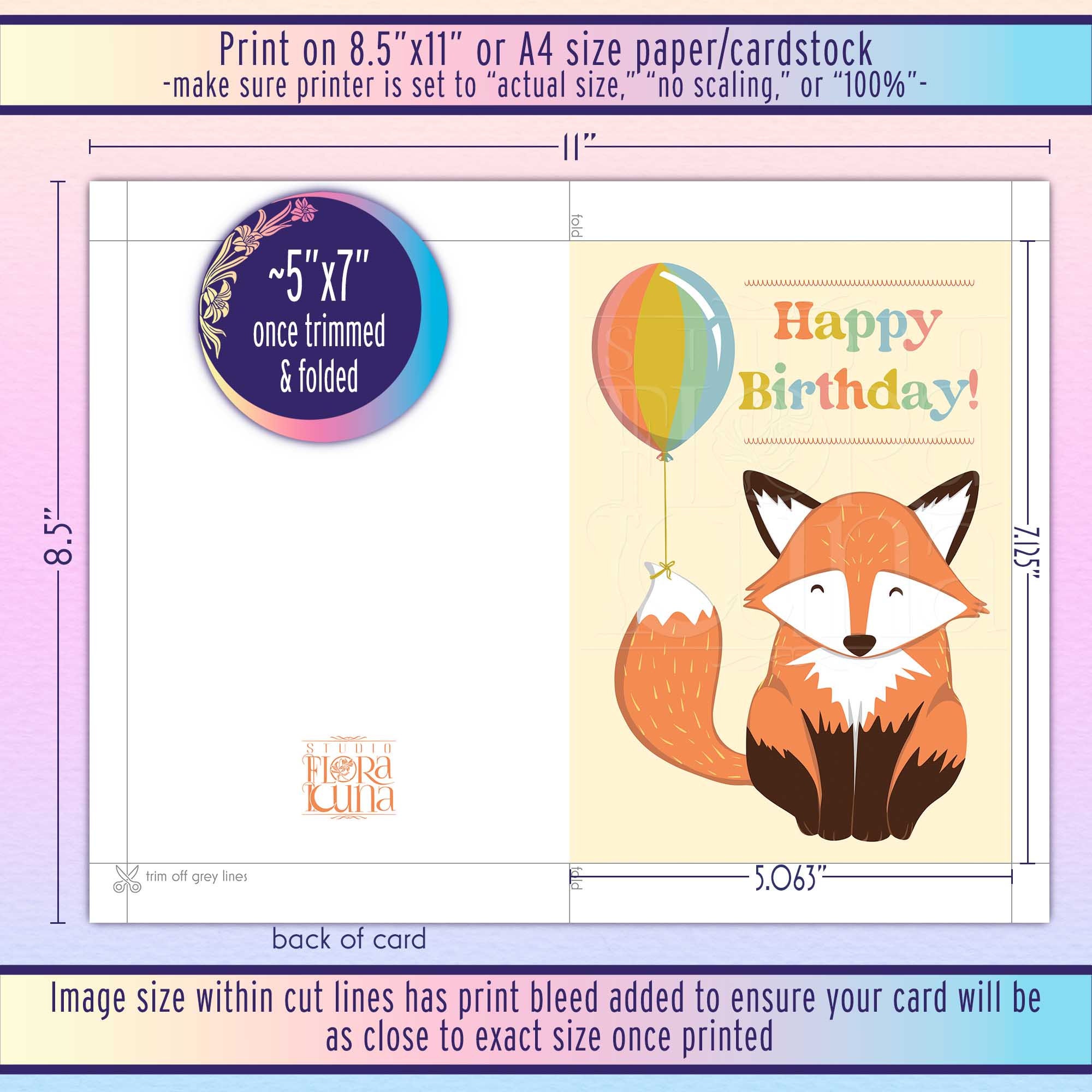 Childrens Birthday Card Printable Fox Birthday Card for Animal Lover ...