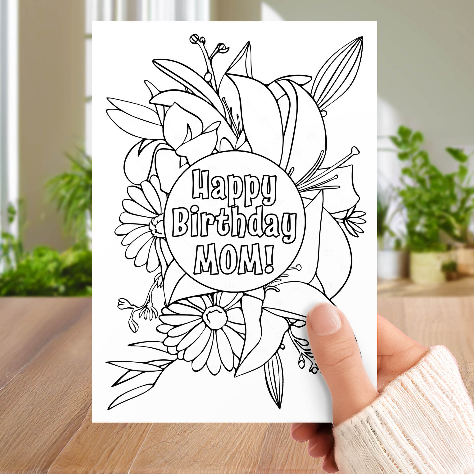 Mom Birthday Printable Coloring Card DIY Floral Coloring Page Preschool ...
