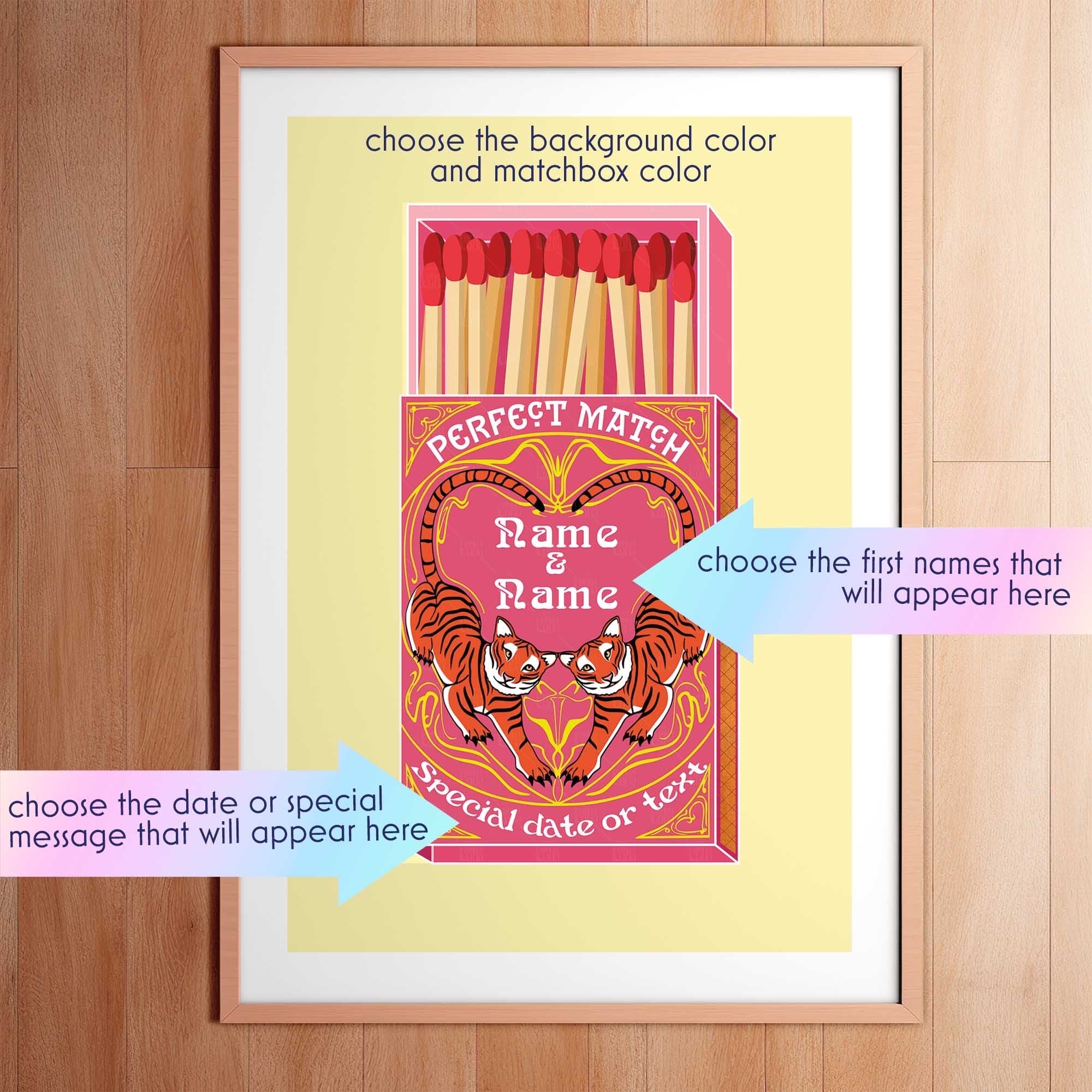 Custom Matchbook Art Perfect Match Couple Gift Personalized Gift for ...