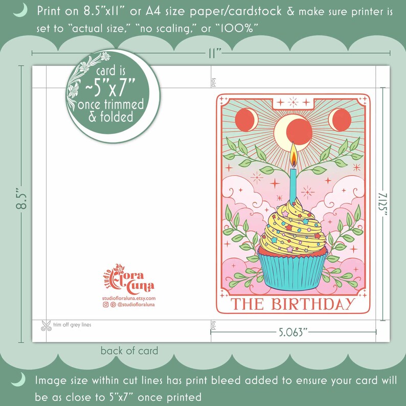 Tarot Birthday Card Printable 5x7 With Envelope Template the Birthday ...