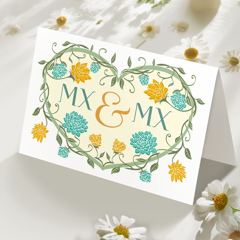Non-binary Wedding Card Mx and Mx Gender Pronoun Marriage Card Gender ...