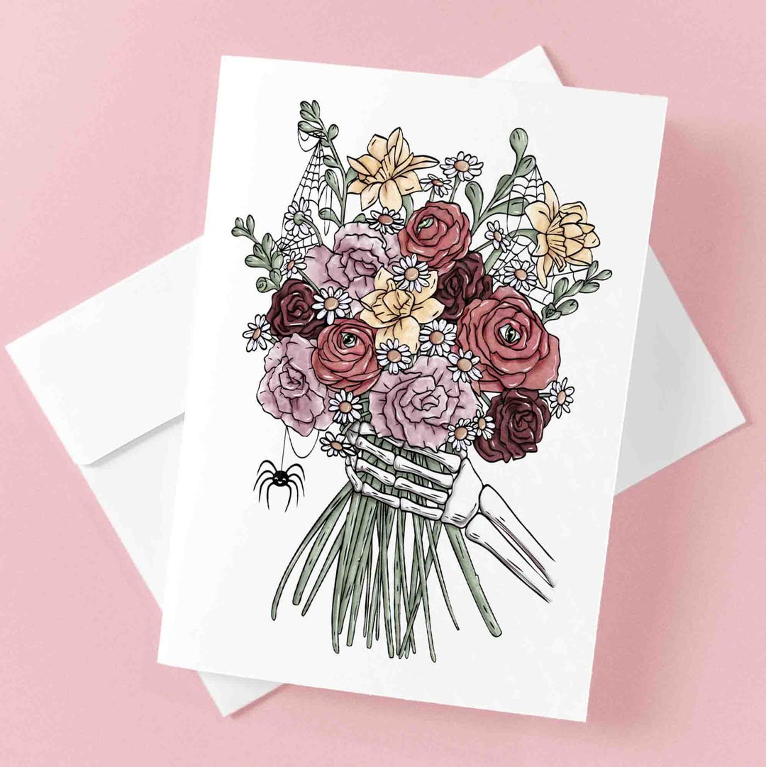 Gothic Love Card Skeleton Bouquet for Spooky Lovers Printable 5x7 With ...