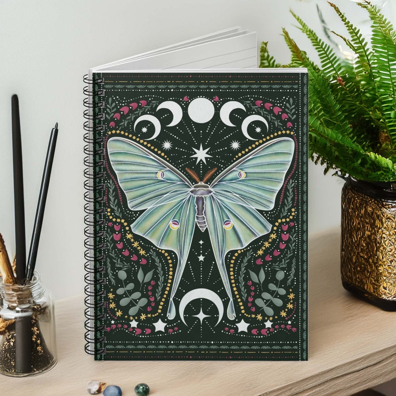 Luna Moth Lined Spiral Notebook Cottagecore Daily Journal Goblincore ...