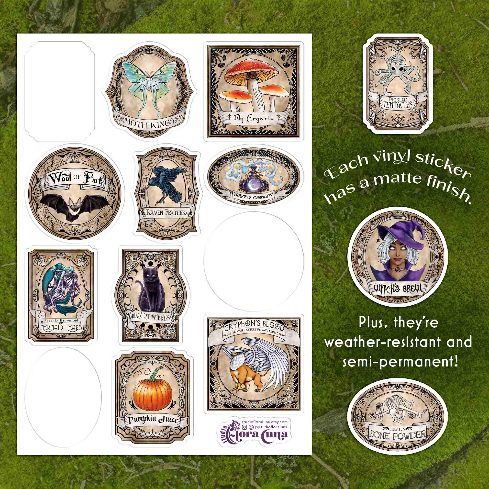 Apothecary Label Set of 12 Vinyl Sticker Sheet Potion Bottle Label ...
