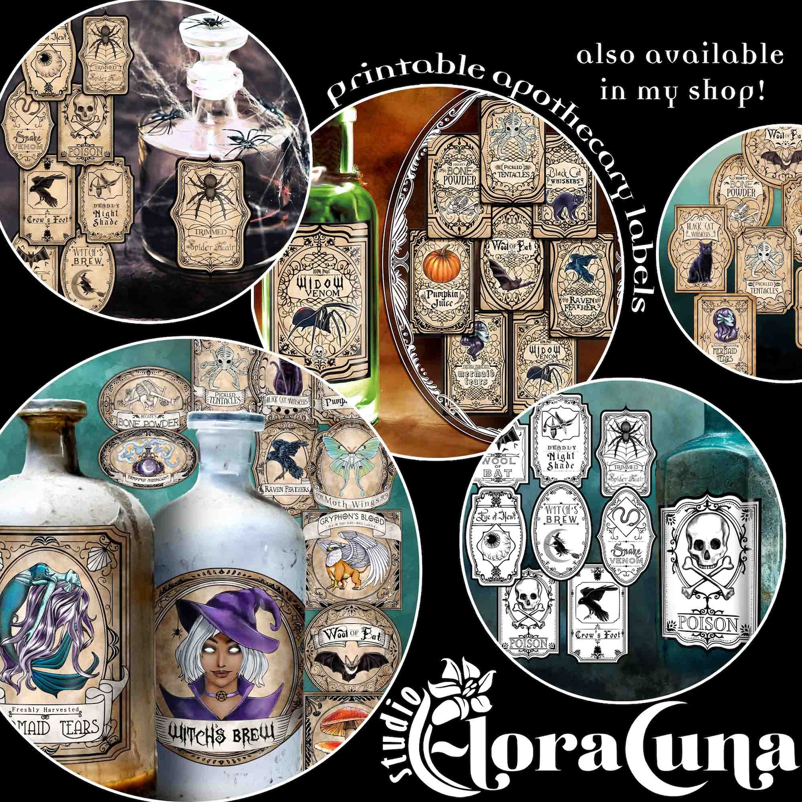 Apothecary Label Set of 12 Vinyl Sticker Sheet Potion Bottle Label ...