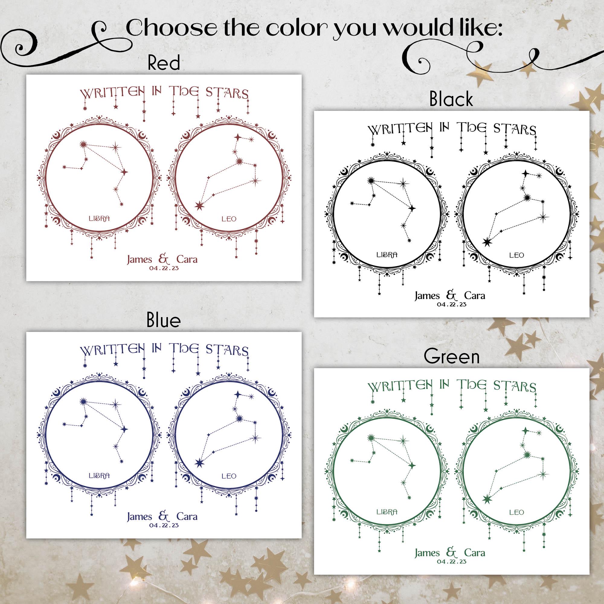 Custom Couple Astrology Wall Art Printable Personalized Star Sign Gift ...