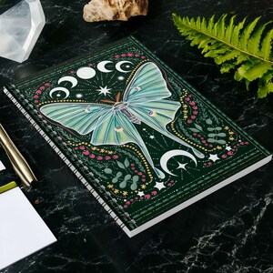 Luna Moth Lined Spiral Notebook Cottagecore Daily Journal Goblincore ...
