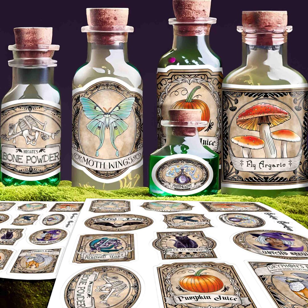 Apothecary Label Set of 12 Vinyl Sticker Sheet Potion Bottle Label ...