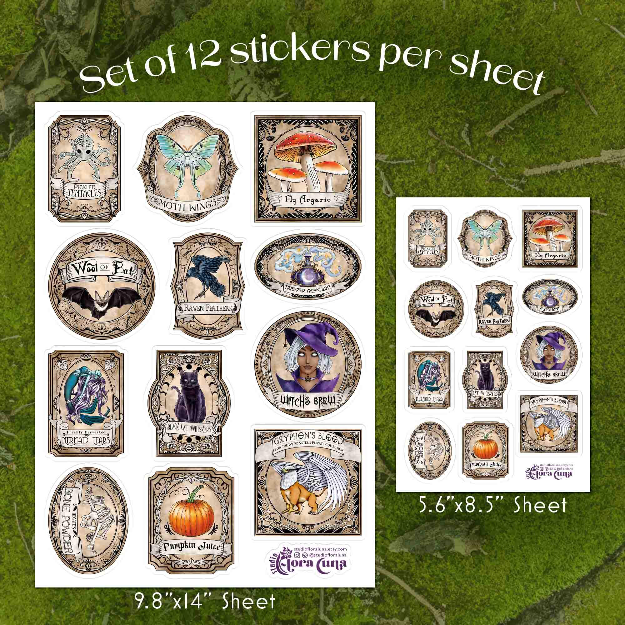 Apothecary Label Set of 12 Vinyl Sticker Sheet Potion Bottle Label ...