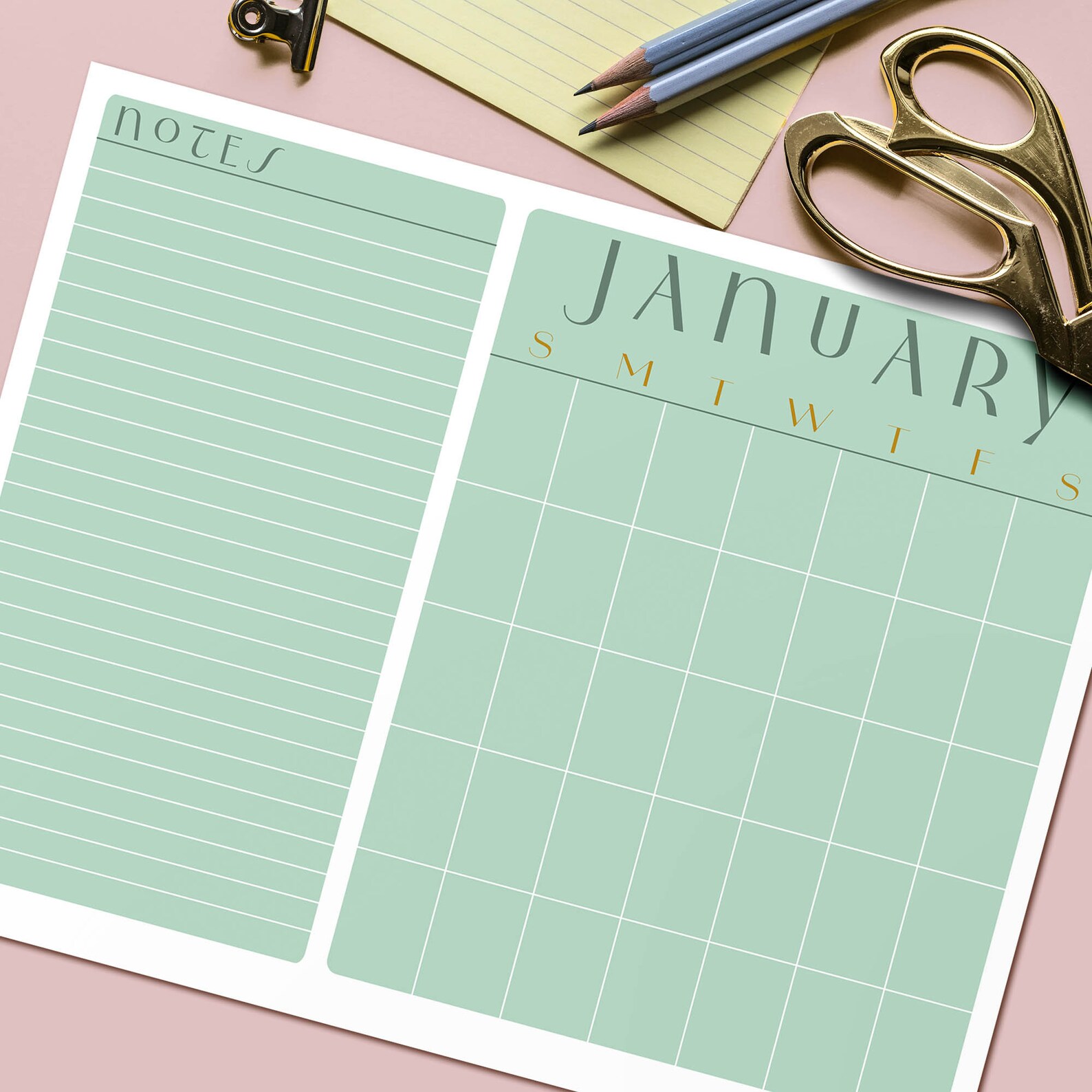 Perpetual Calendar Sage Green 12 Month Calendar Printable Blank ...