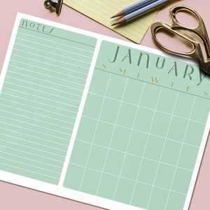 Perpetual Calendar Sage Green 12 Month Calendar Printable Blank ...