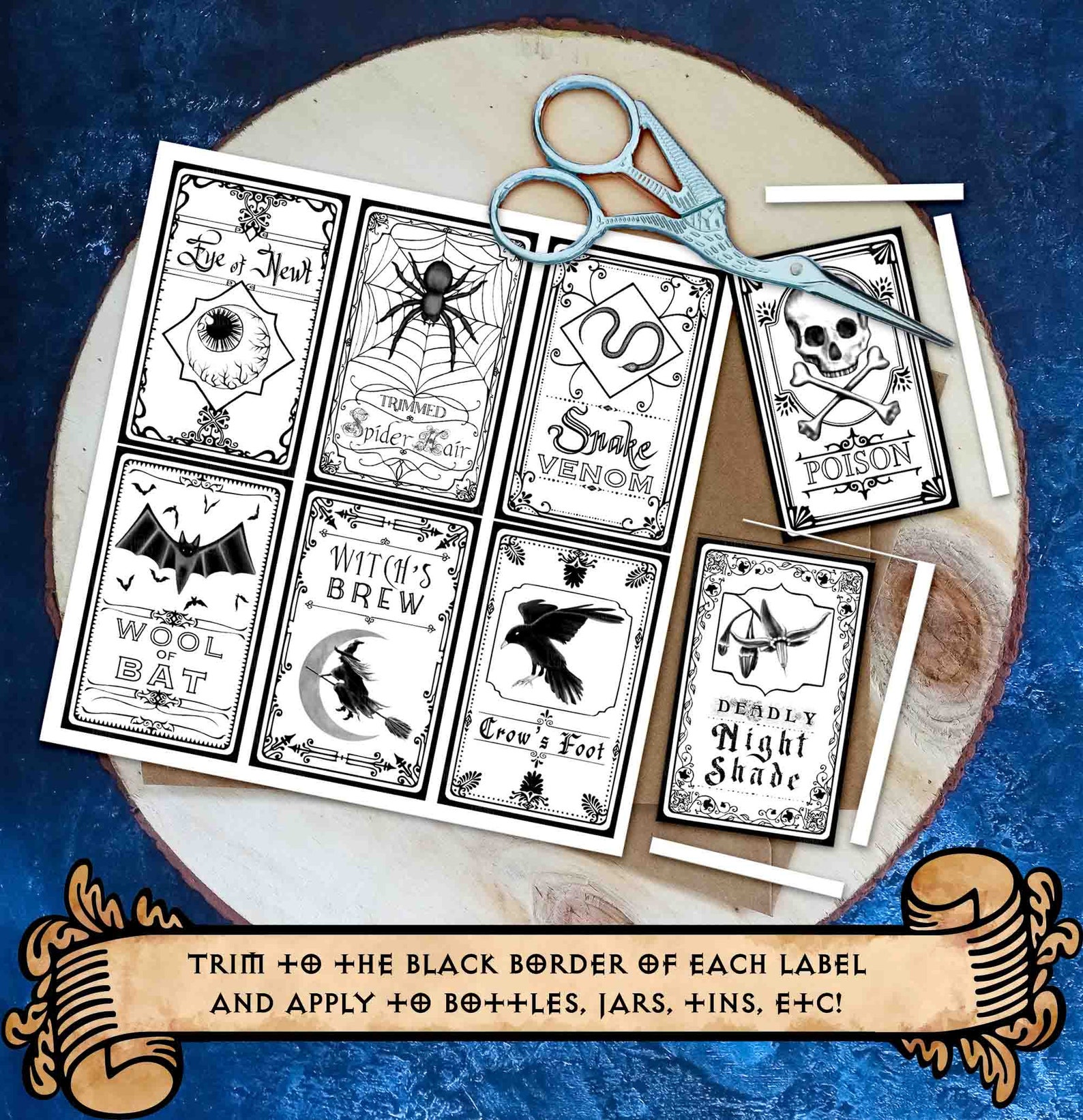 Halloween Apothecary Label Printable Potion Bottle Black and White Ink ...