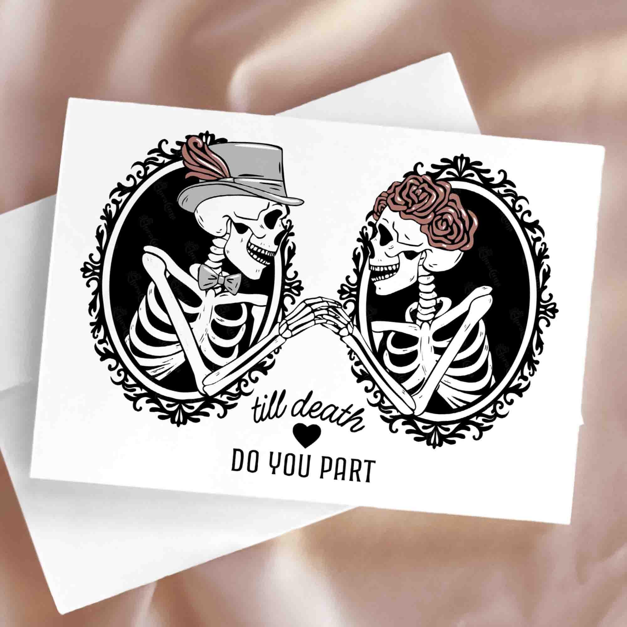 Gothic Wedding Congrats Card Printable Till Death Skeleton Couple Cameo ...