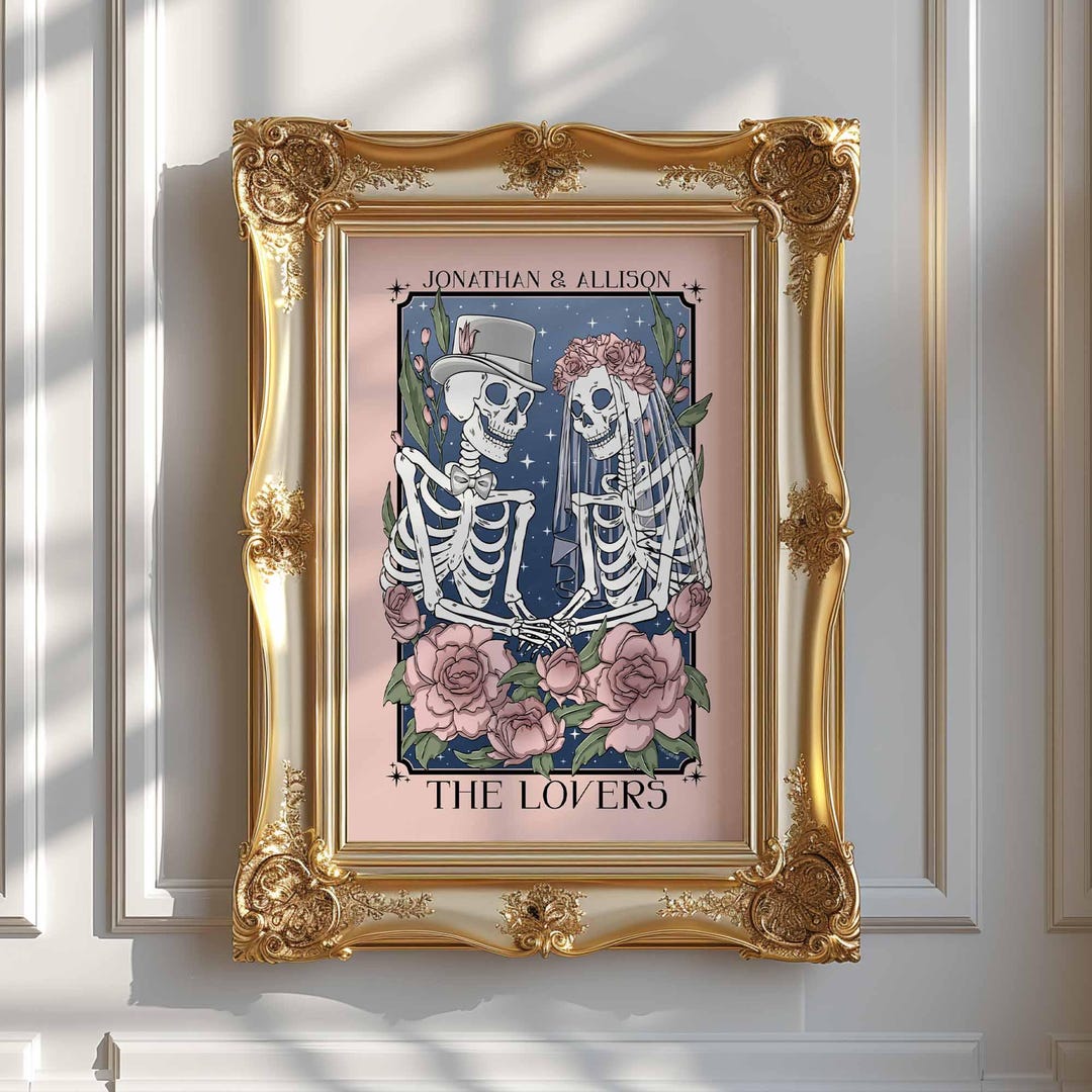 Printable Custom Skeleton Couple Art the Lovers Tarot Personalized ...
